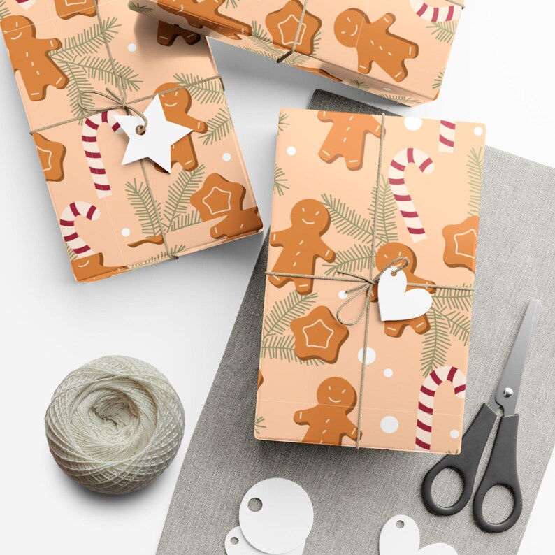 Gingerbread Candy Cane Pattern Gift Wrap Papers | Christmas Wrapping ...