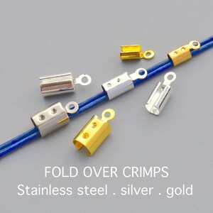 FOLD Over Cord CRIMP Ends Stainless Steel Silver Gold Folding Metal ...
