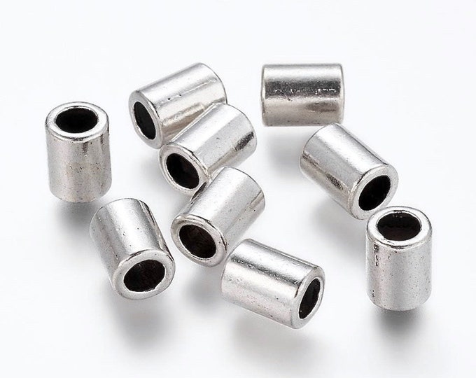 25 Antiqued SILVER 8mm TUBE Beads - 8x6mm Tibetan Style Large 3.5mm ...