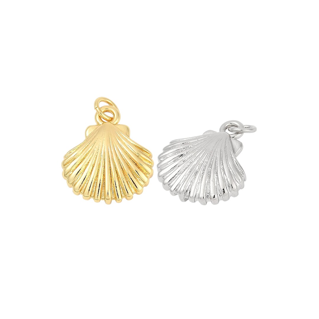 Sea SHELL Charm 18K Gold Brass 17.5mm Platinum or Gold Ocean Beach ...