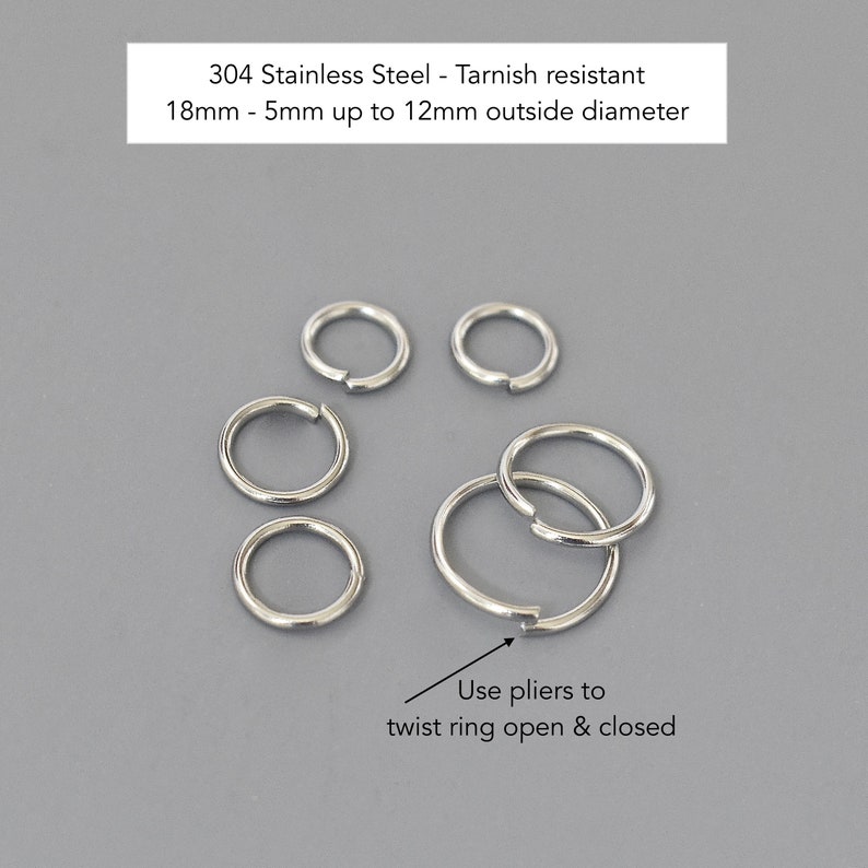 OPEN Jump Rings 304 STAINLESS Steel 16 18 20 22 Gauge 18K Gold Black ...