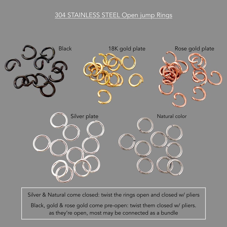 OPEN Jump Rings 304 STAINLESS Steel 16 18 20 22 Gauge 18K Gold Black ...