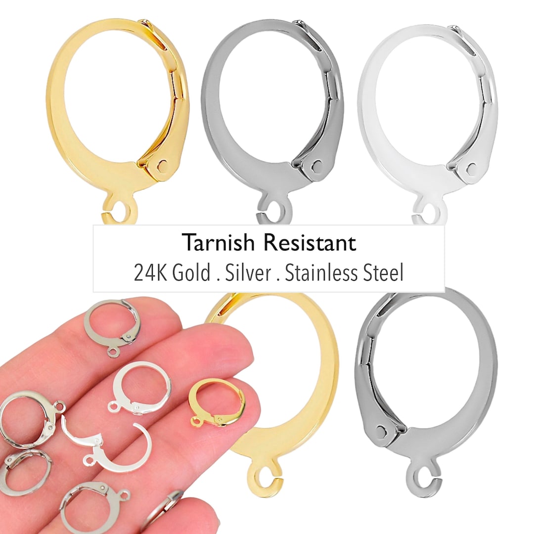 10 Pcs Round Lever Back Hook Ear Wires W/ Openable Loop Earrings . 24K ...