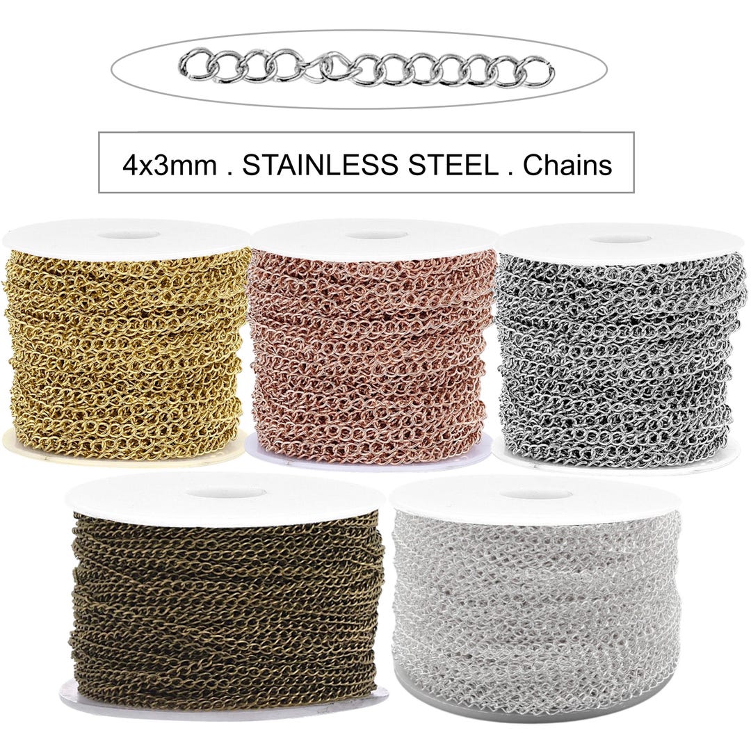 4x3mm STAINLESS Steel Chain SOLDERED Links . 1 Yard Thin Strong Oval ...