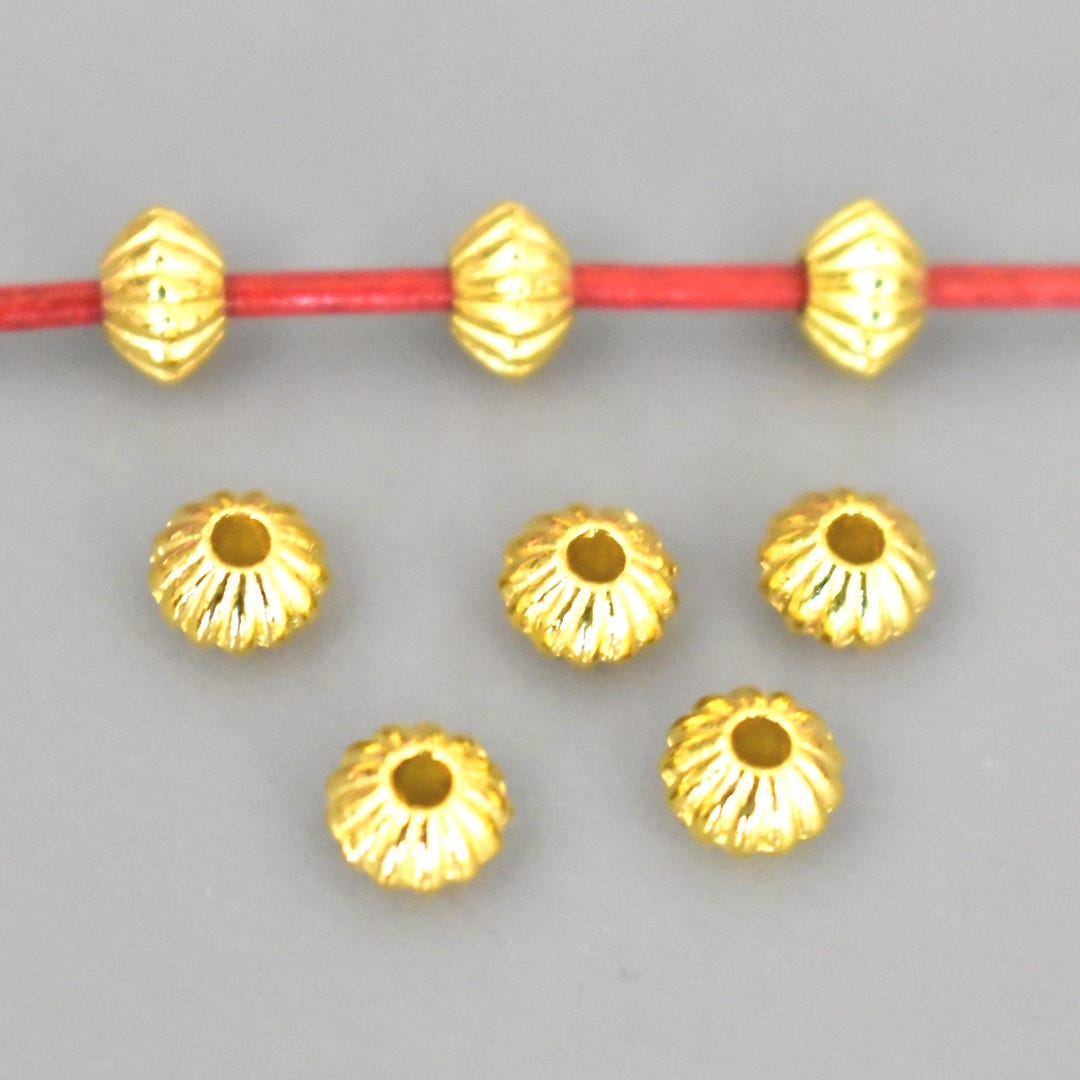 20 GOLD 4.5mm Bicone Beads - 4.5x3mm Large 1.3mm Hole Corrugated Double ...