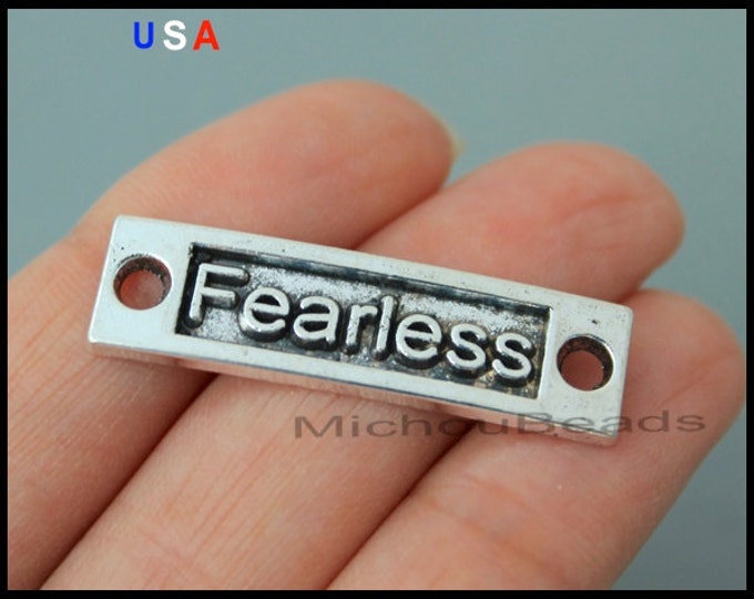 5 FEARLESS Charm Connector 35mm Rectangle Word Message Metal - Etsy