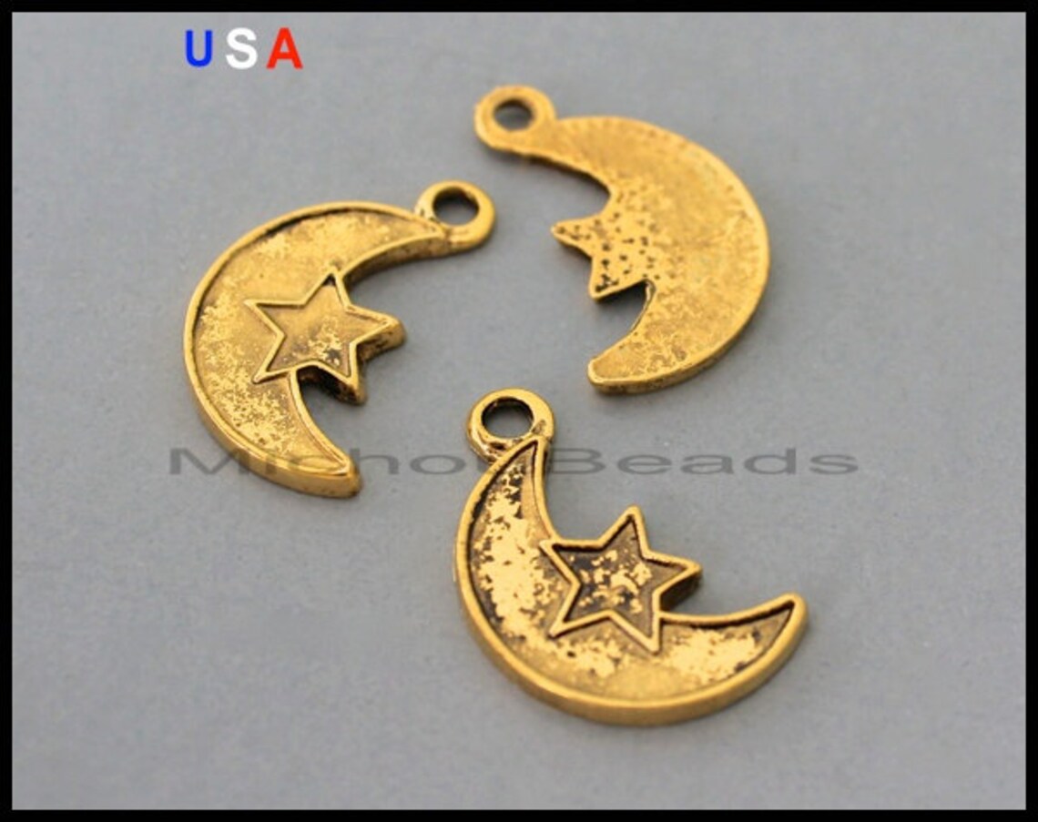 1 MOON and STAR Charm 23mm Gold Quarter Moon Star | Etsy