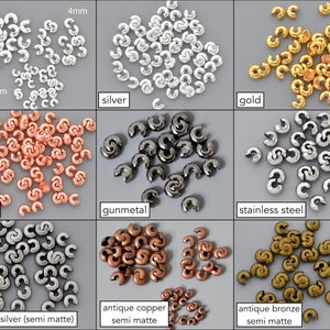 3mm 4mm 5mm 6mm CRIMP COVER Beads Stainless Steel Silver Gold Copper ...