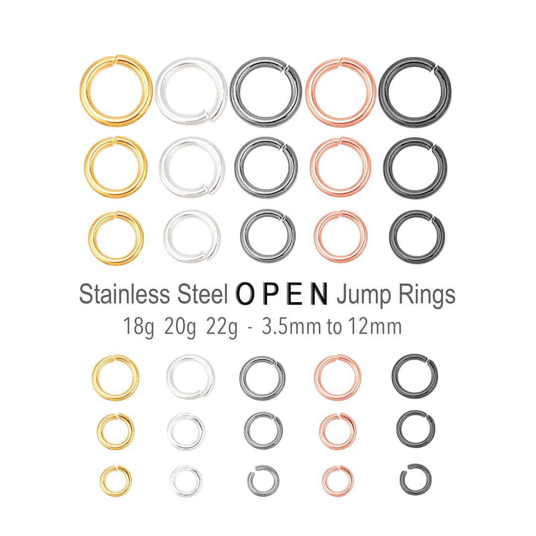 OPEN Jump Rings 304 STAINLESS Steel 16 18 20 22 Gauge 18K Gold Black ...