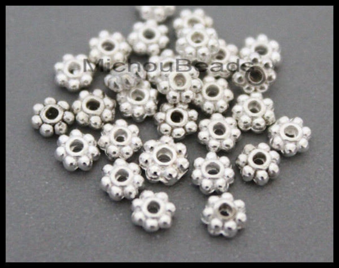 100 Grams / 1000 Beads 4mm SILVER Daisy Spacer 4x1.8mm Round Metal ...