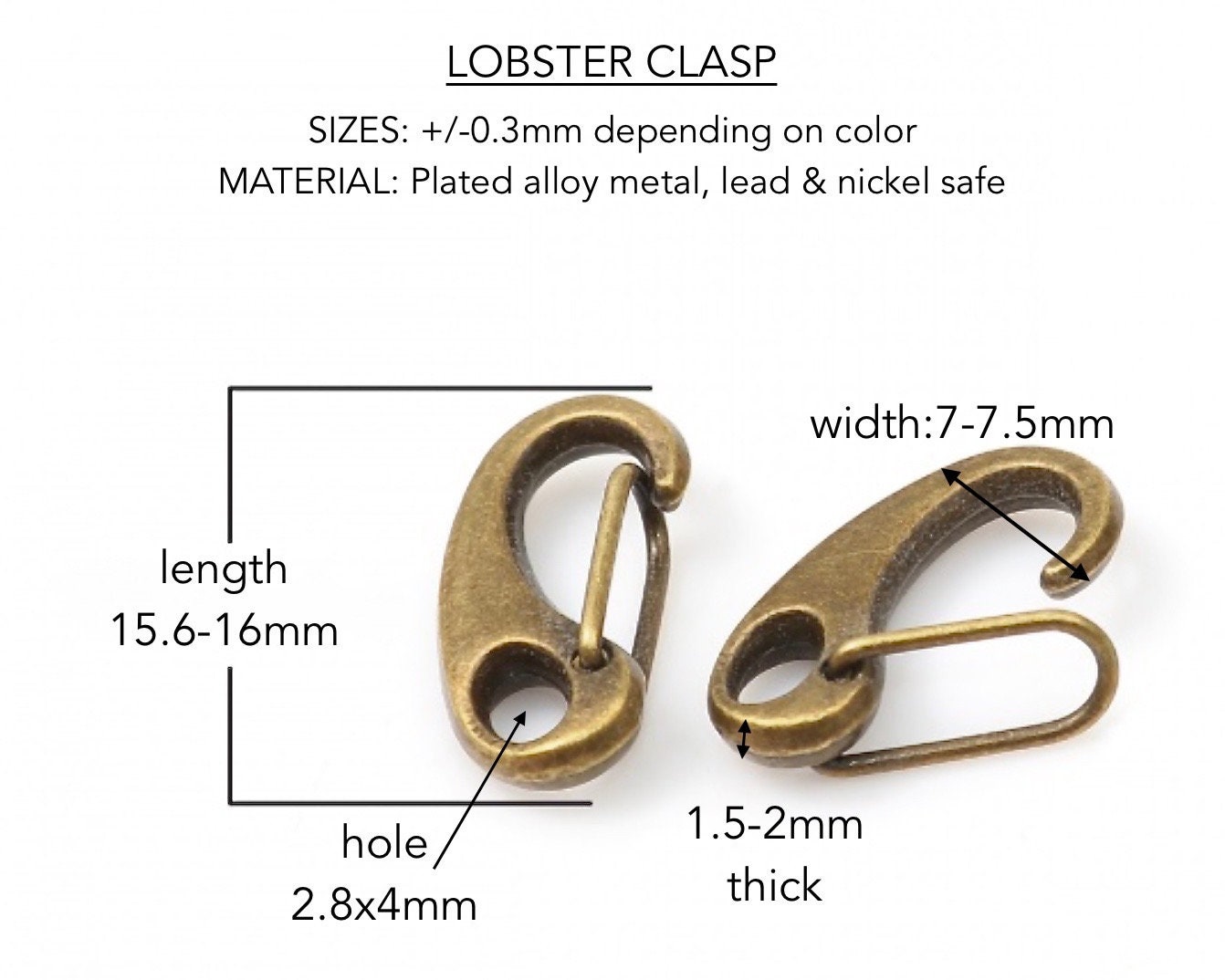 16mm Self Closing Lobster Clasps - Lobster Claw Clasp - Snap Clasp ...