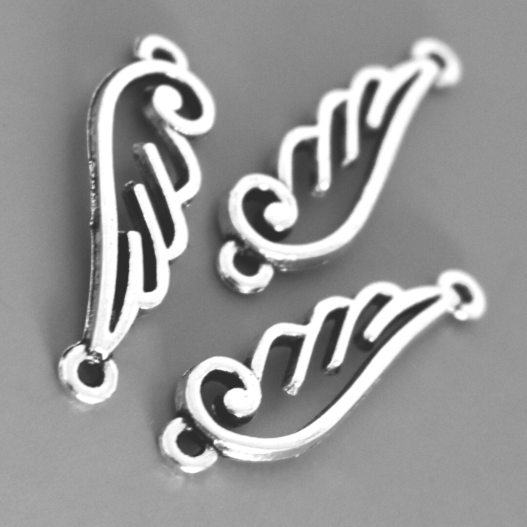 10 Antiqued Silver Angel Wing Connector Charms – Alloy Metal Links ...