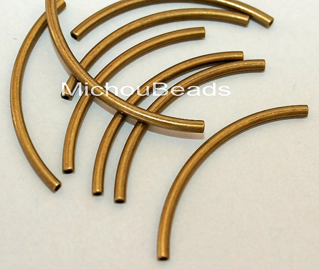 5 ANTIQUED Gold 38mm Curved TUBE Beads - 38x2mm Plated Brass Metal ...