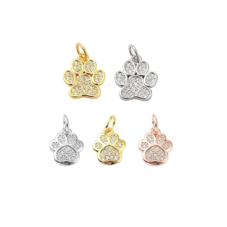 PAW CHARMS 18K Gold Rose Platinum Brass CZ Dog Cat Bear Paw Print Charm ...