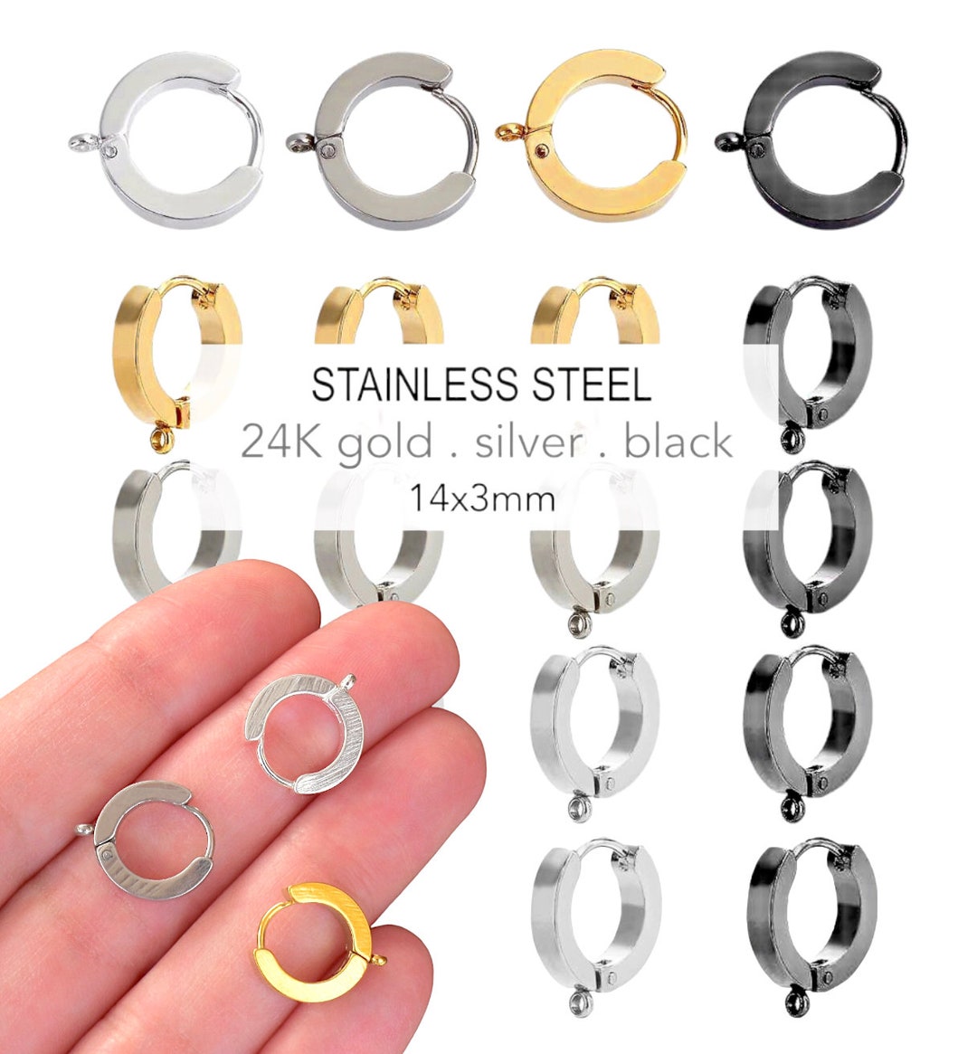 Huggie Hoop Earrings With Loop . Hook Lever Back Ear Wire 24K Gold ...