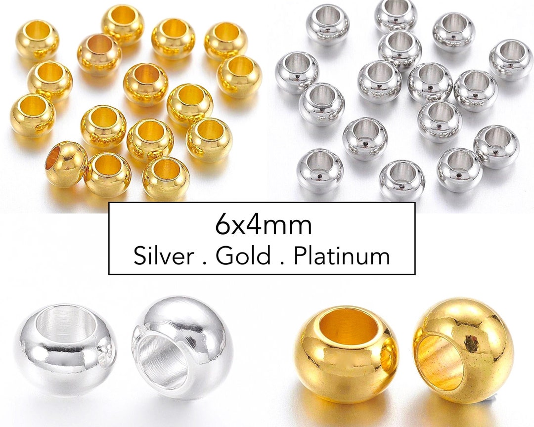 Large Hole Spacer Beads 6mm Rondelle Spacers - 6x4mm Round Brass Metal ...