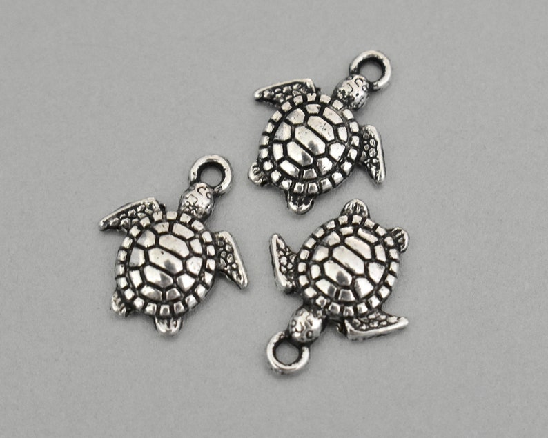 BULK 100 Antique Silver TURTLE Charm Dangles 16mm Tortoise - Etsy