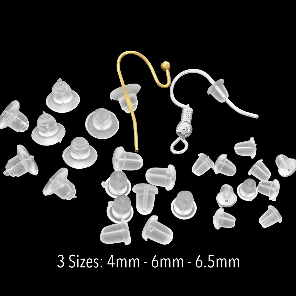 Soft RUBBER EAR NUTS - 3 Sizes Clear Earring Back Stoppers - 4x4mm 6x4 ...