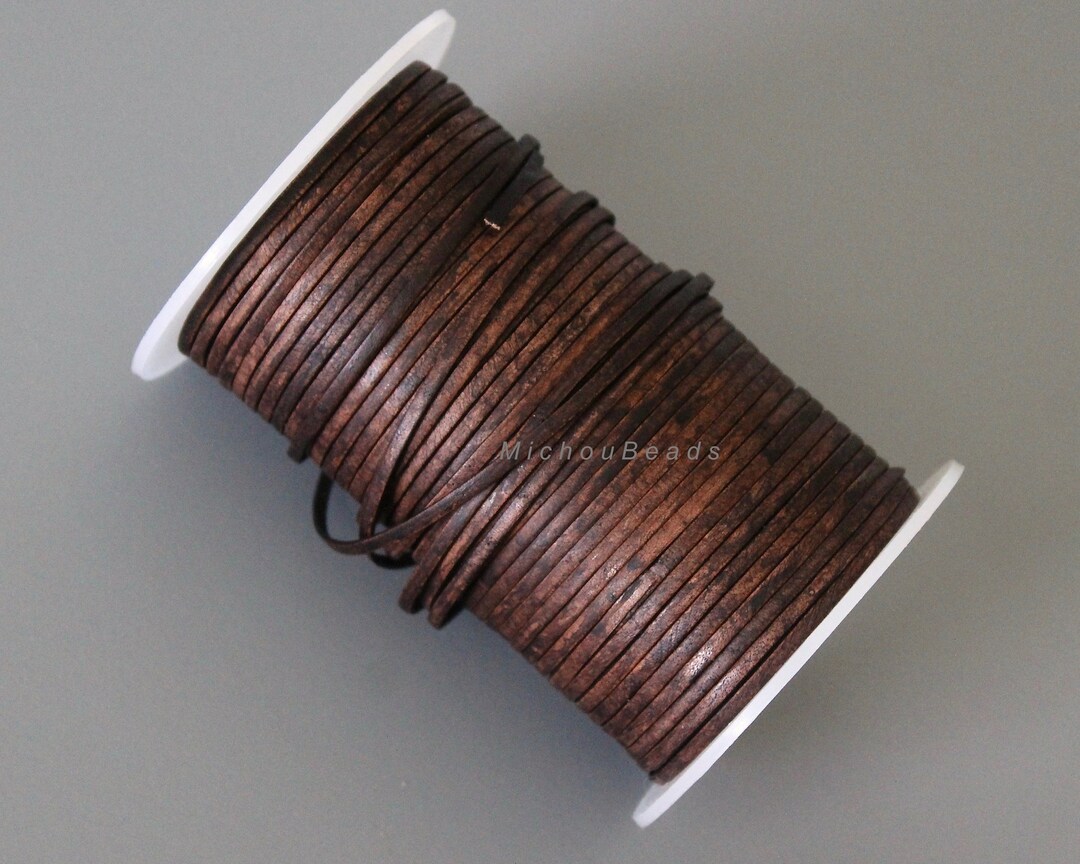 2mm FLAT Leather Cord 5 Yards / 15 Feet Distressed DARK BROWN 2x1mm ...
