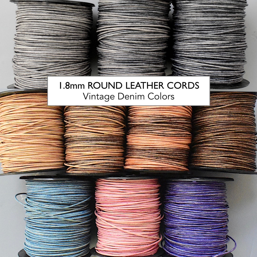 5 Yards 1.8mm Round LEATHER Cord - Washed Out Vintage Distressed Denim ...