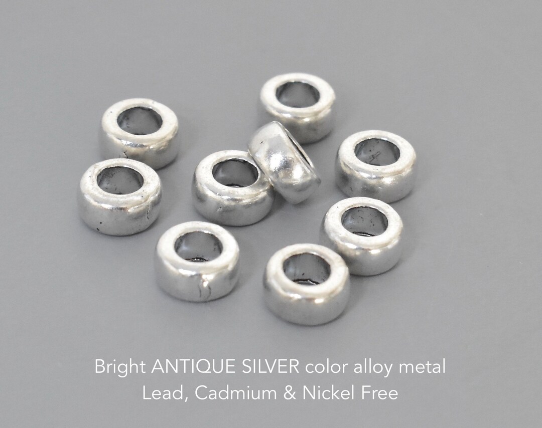 25 SILVER Large Hole Beads . 7mm Spacer Beads 3.8mm Hole . Round Washer ...