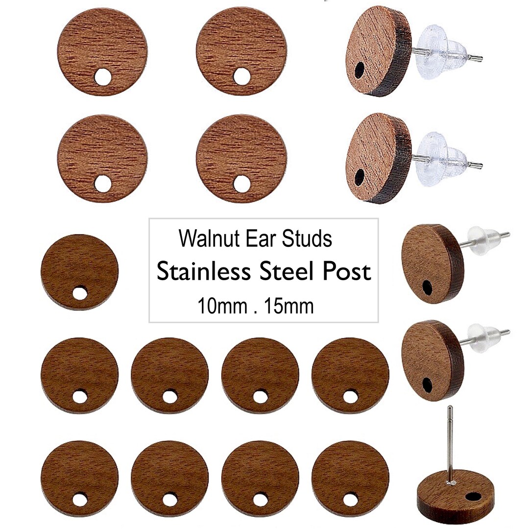 10 Pcs Walnut WOOD Round Stud Earring Post Findings . 316 Surgical ...
