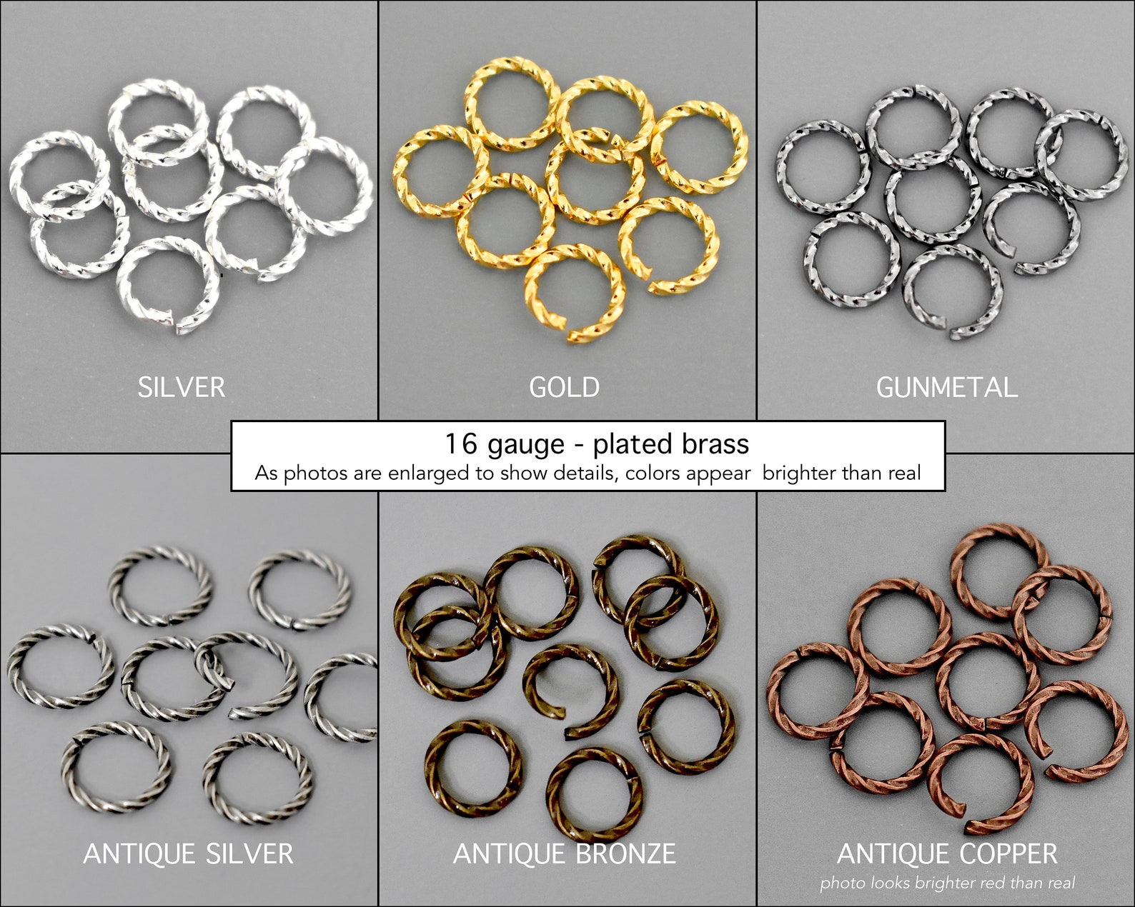 16 Gauge OPEN TWISTED Jump Rings 6mm 8mm 10mm Twist Silver Gold ...