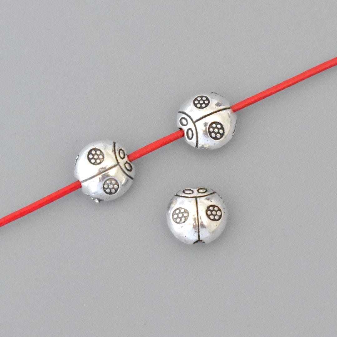 5 LADY BUG Charm BEADS - 8mm Antique Silver Small Ladybug Charm Spacer ...