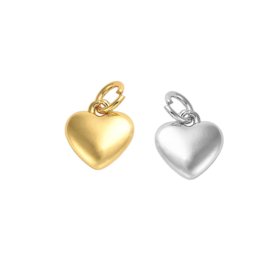 2x Mini HEART Charms 18K Gold Filled or Platinum 9mm Puff Heart Pendant ...