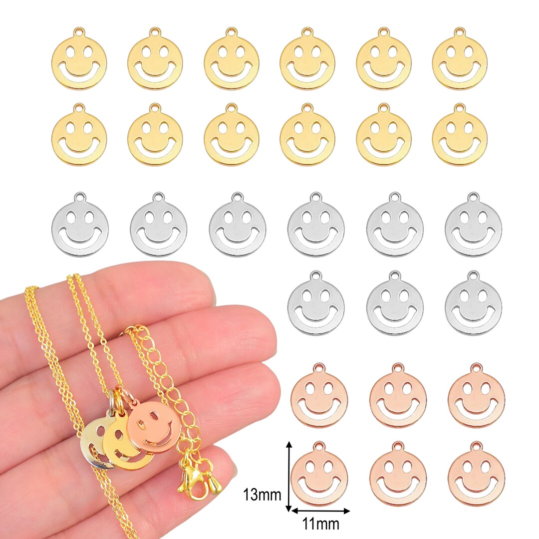 Dainty 18k Gold Filled Happy Face Charm Dangle Charm for Bracelet ...