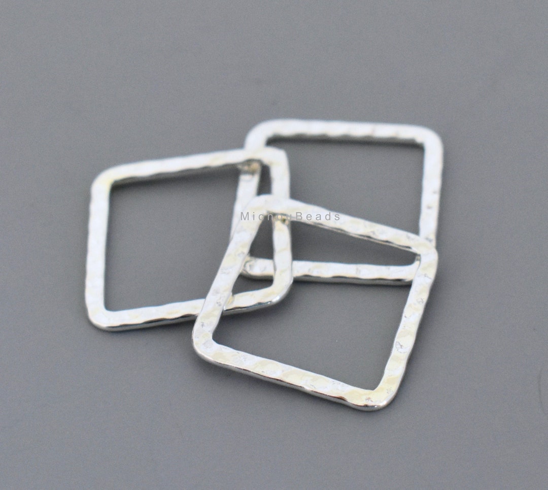 1 SQUARE 20mm Silver Hammered - 20x20mm Double-sided Hammered Open ...