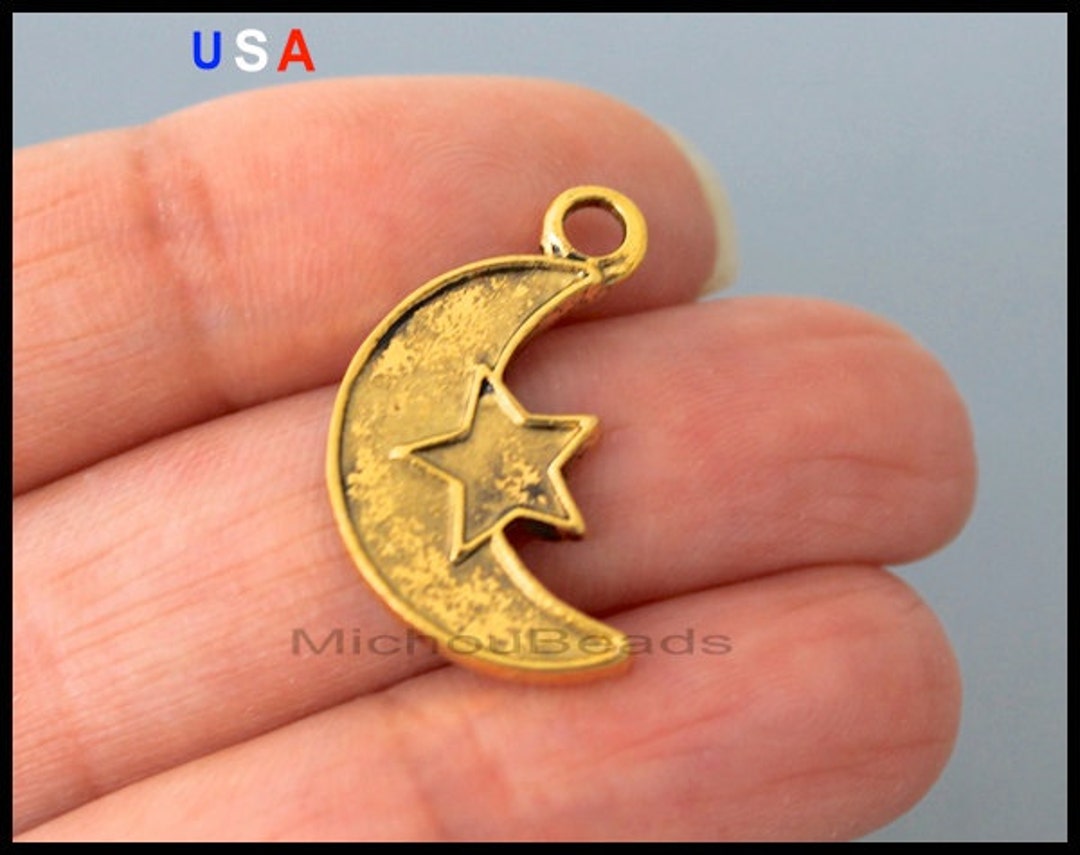 1 MOON and STAR Charm 23mm Gold Quarter Moon Star - Etsy