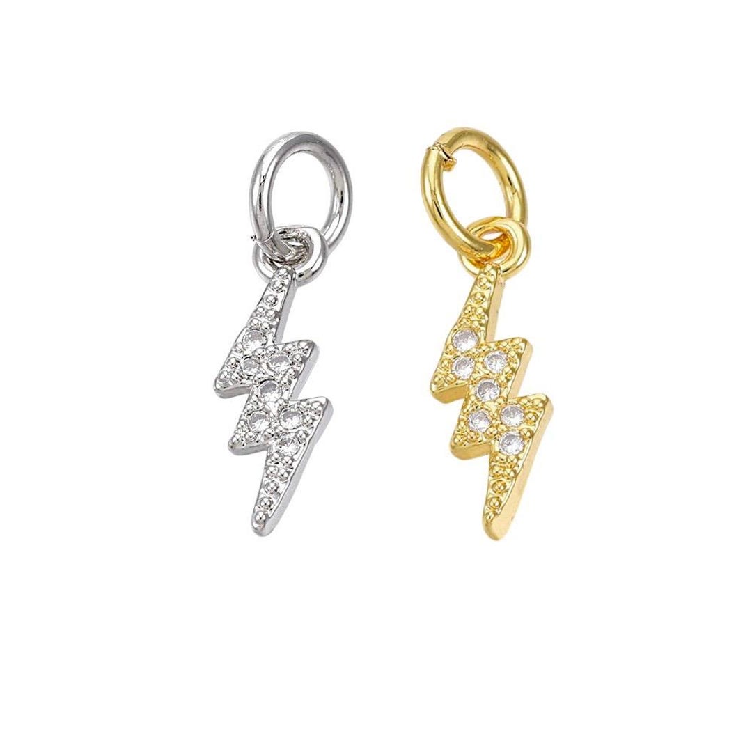 2x Tiny BOLT Lightning Charms 18K Gold Filled or Platinum Plate Charm ...