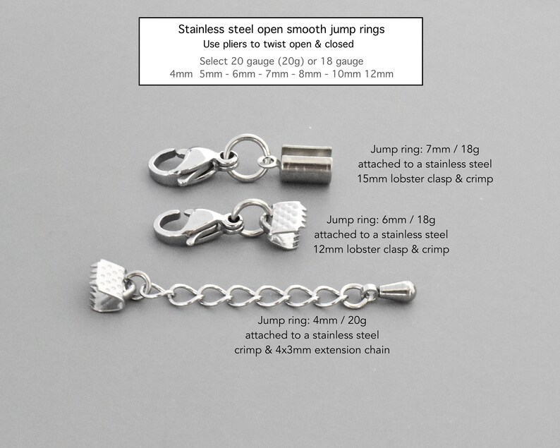 STAINLESS Steel OPEN Jump Rings - 18 Gauge 20 Gauge - 3.5mm 4mm 5mm 6mm ...