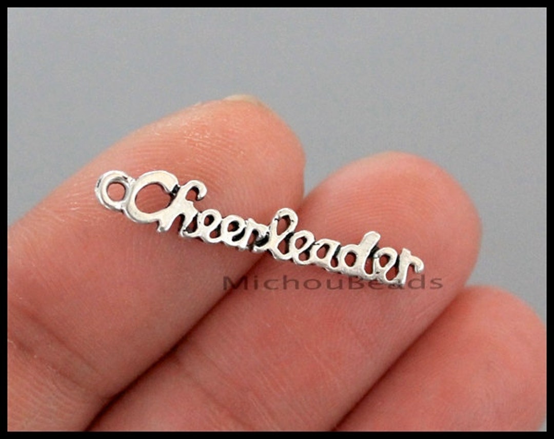 BULK 25 Silver CHEERLEADER Charm Pendants - 27mm Team Sport College One ...