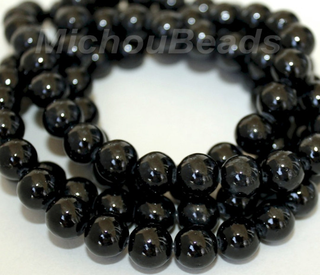 16" Strand - 4mm BLACK Natural RIVERSTONE - Round Opaque Natural River ...