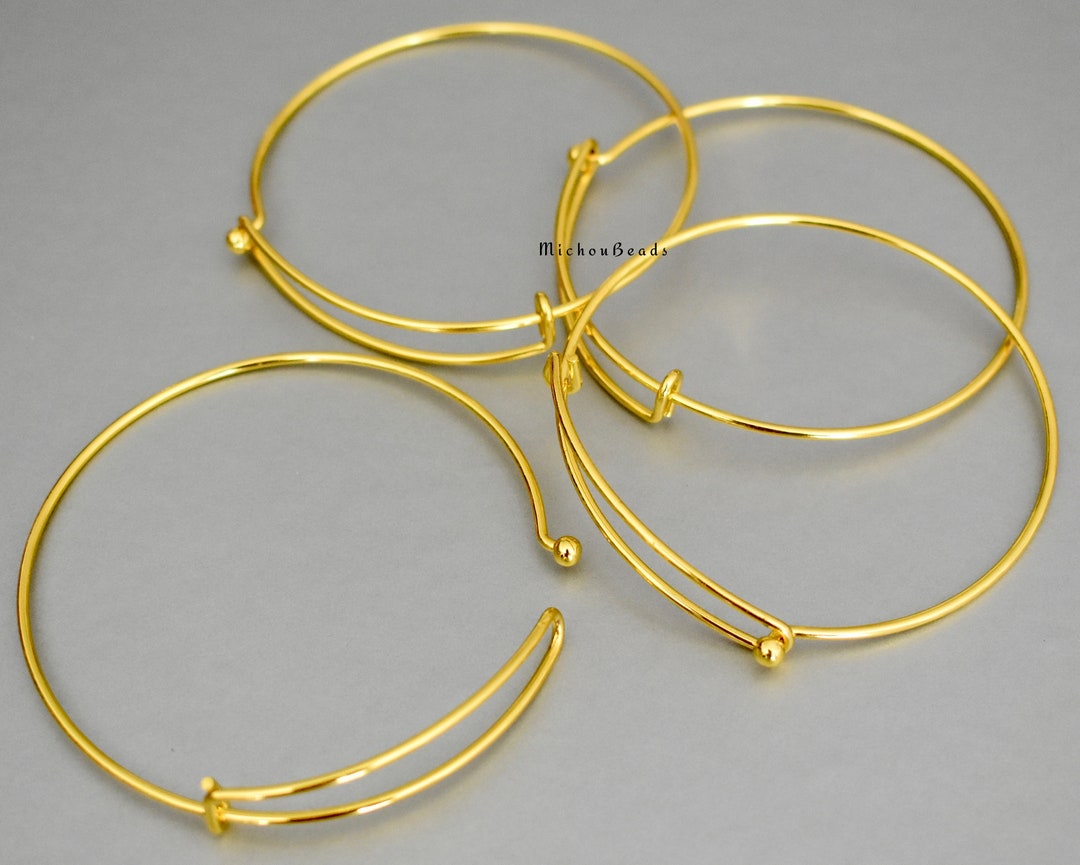 5 GOLD Wire Bangle 65cm Openable Ball Loop Metal Stacking Bangle ...