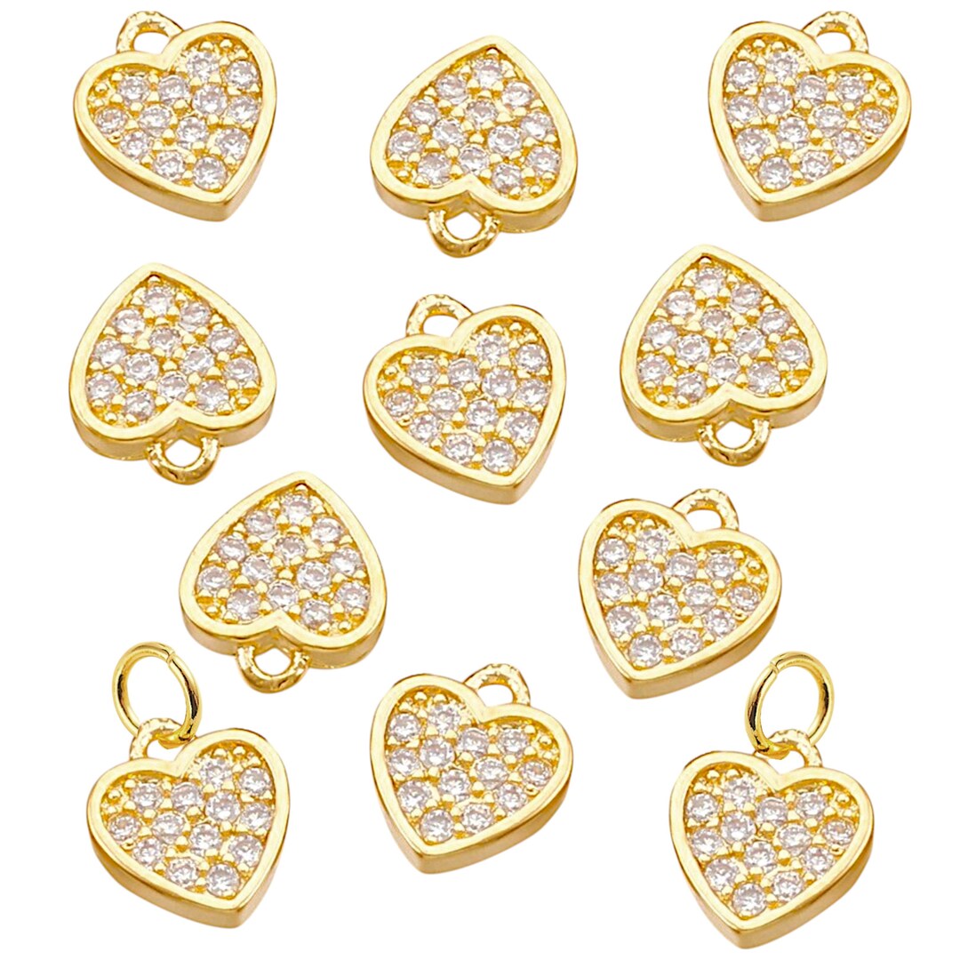 Tiny HEART Charms 18K Gold Plated Clear Cubic Zirconia Optional ...
