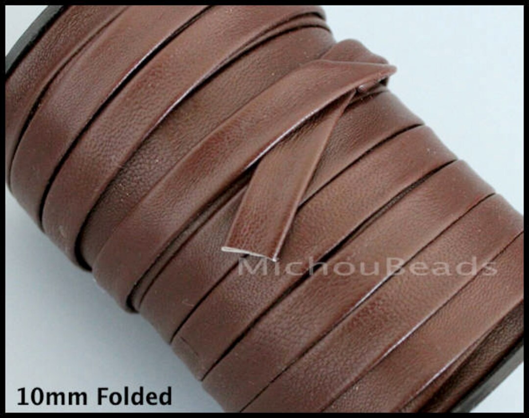 5 YARDS 9.5mm Flat FOLDED Brown Leather Cord - Soft Real Genuine ...