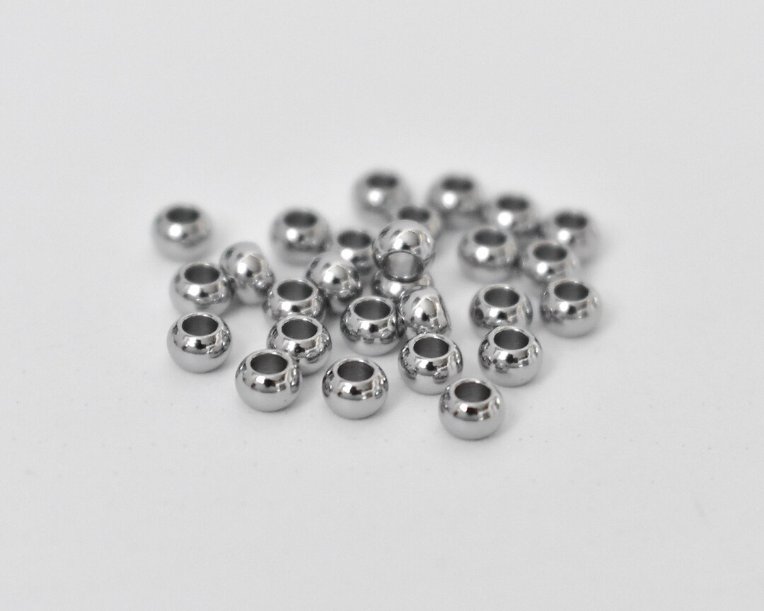 3mm STAINLESS STEEL Beads 3x2mm Large 1.5mm Hole Round Spacer Bead ...