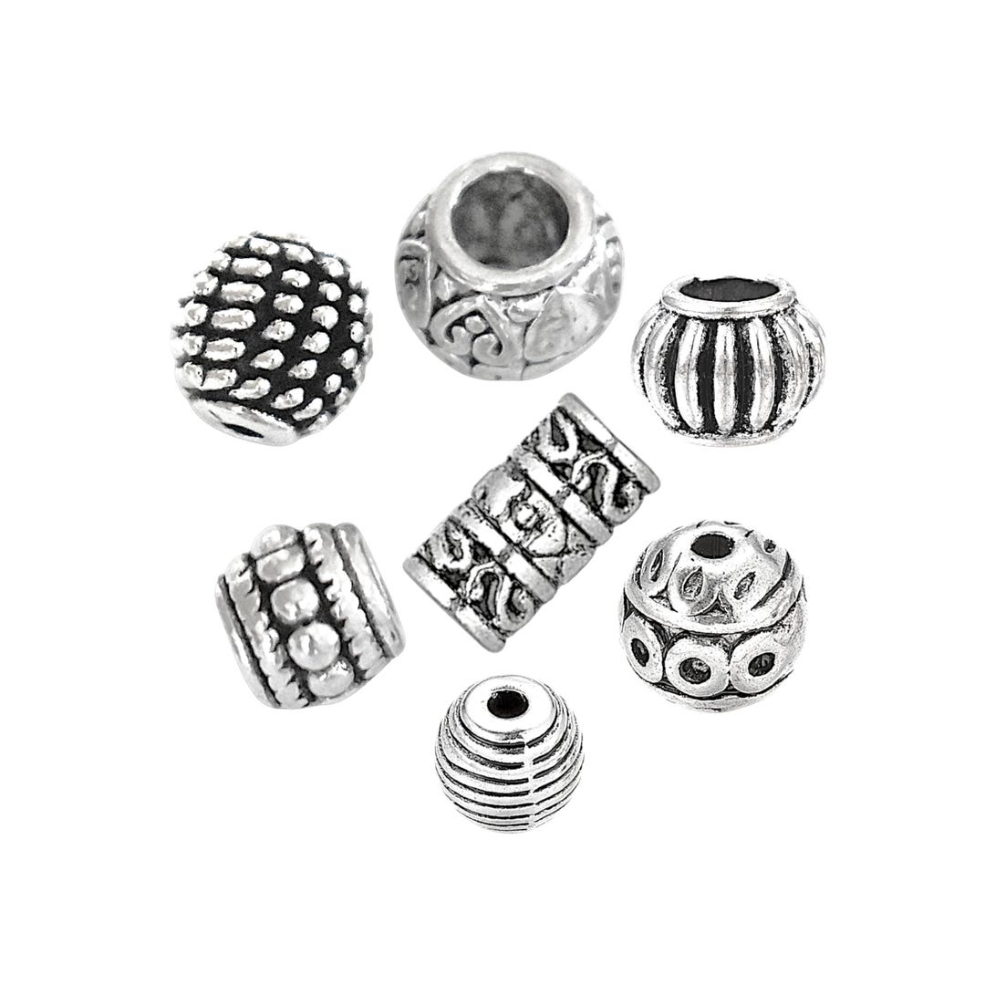 Tibetan Style ANTIQUE SILVER Round Large Hole Beads Textured Rounded ...