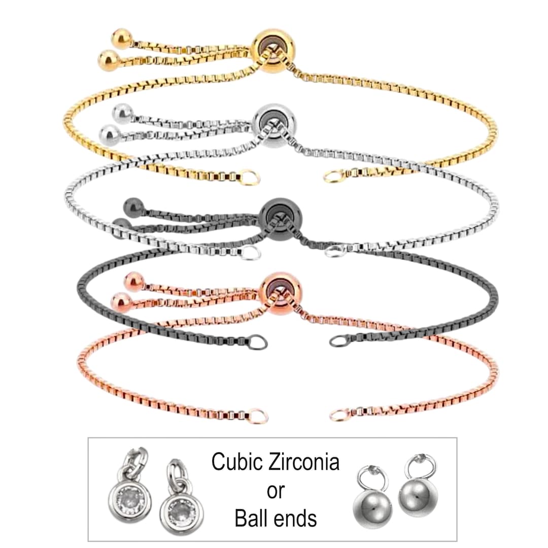 Adjustable Chain Bracelet Slider Half Finished Box Chain Bracelets Rose ...