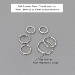 STAINLESS Steel OPEN Jump Rings - 18 Gauge 20 Gauge - 3.5mm 4mm 5mm 6mm ...