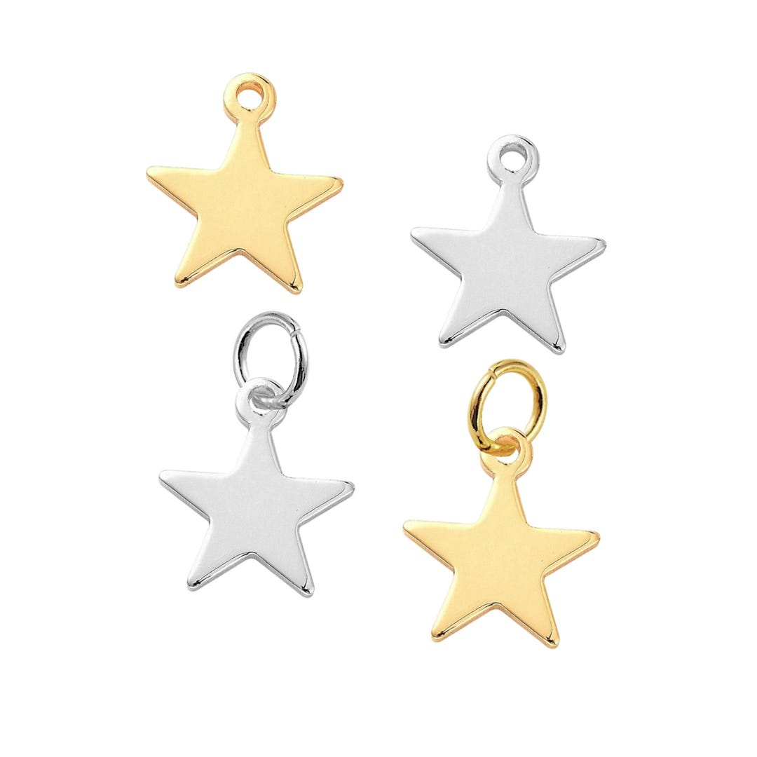 Mini STAR Charm 18K Gold Filled or Platinum 11.5mm Flat Stars With ...