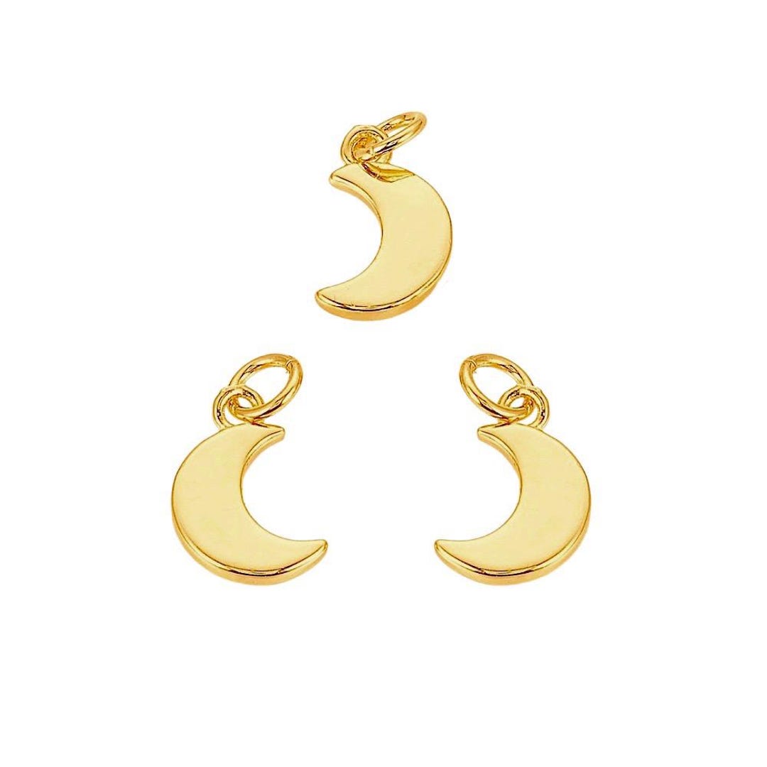 Small 18K Gold Filled MOON Charm With Jump Rings . 1 or 3 Tiny Moon ...