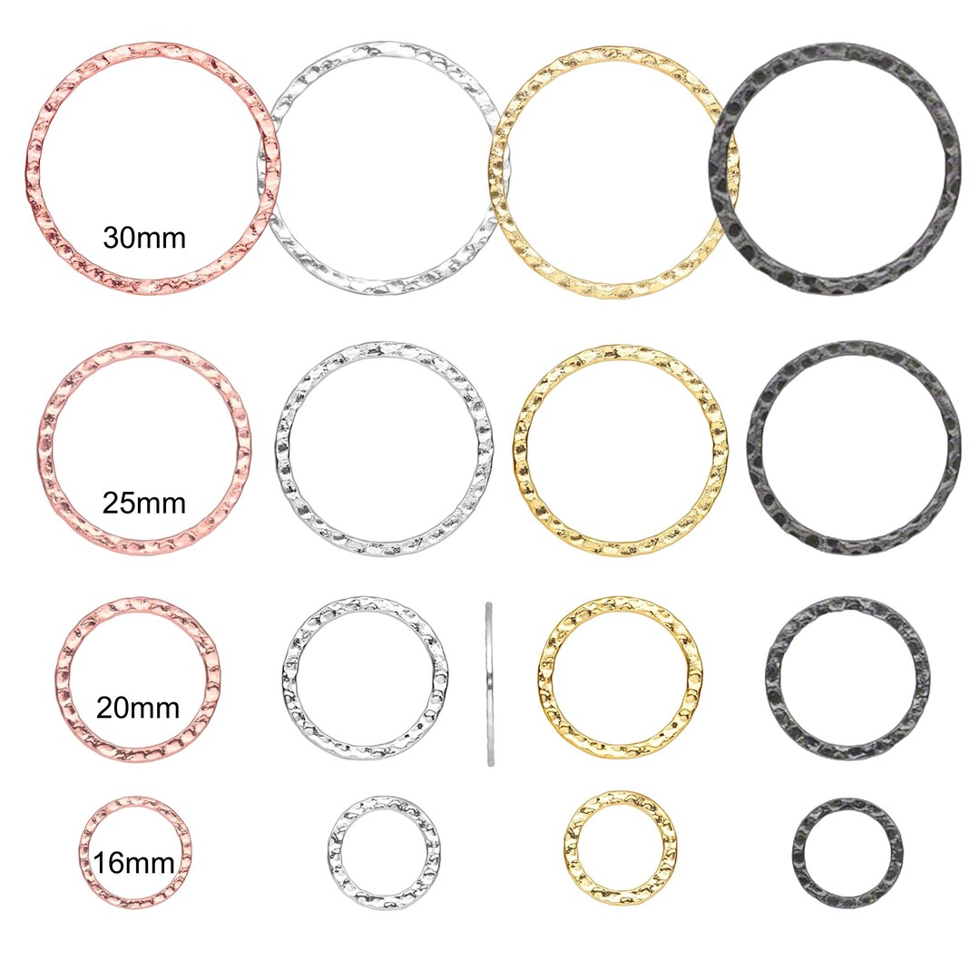 4 STEEL Infinity CIRCLE Linking Rings Hammered Double Sided Flat Round ...