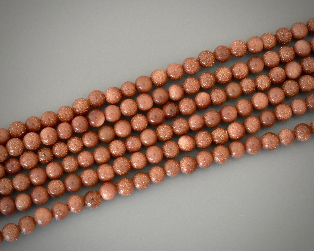 16 Strand 4mm Natural Brown GOLDSTONE Round Opaque Man-made Gemstone ...