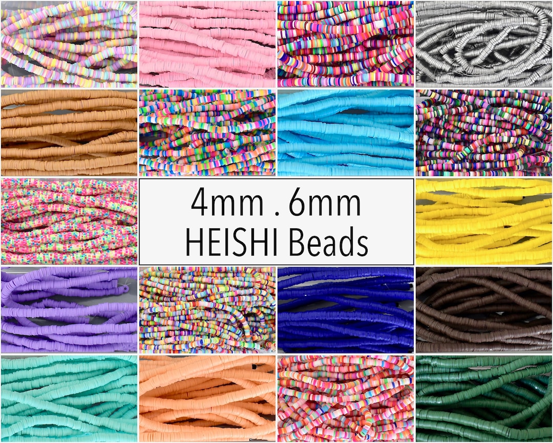 4mm 6mm HEISHI Beads . Heishi Disc Beads RAINBOW SILVER African Vinyl ...
