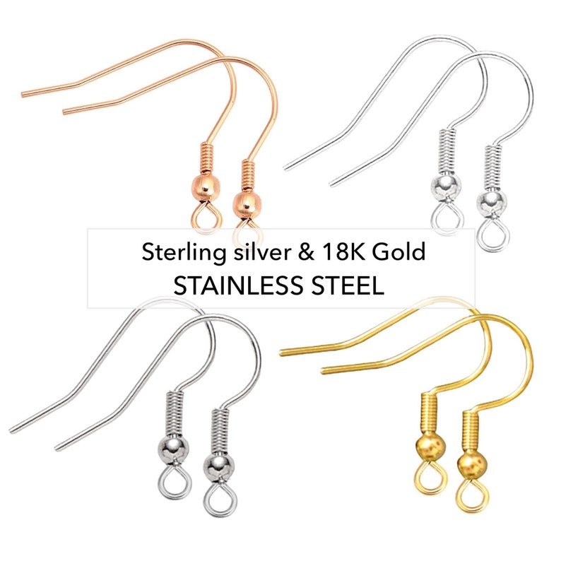 20mm STERLING Silver 18K GOLD Plated 304 STAINLESS Steel Ear Wire Fish ...