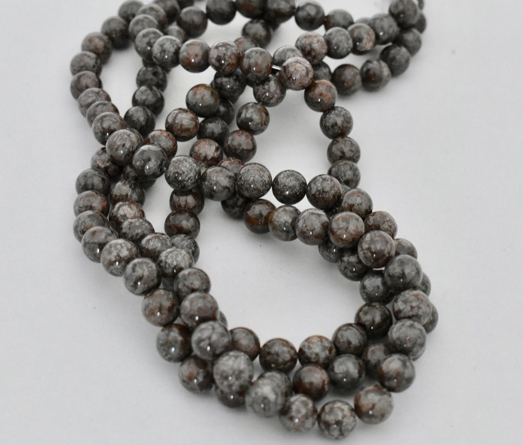 16" Strand - 8mm Brown SNOWFLAKE JASPER Round Gemstone Bead - Natural C ...